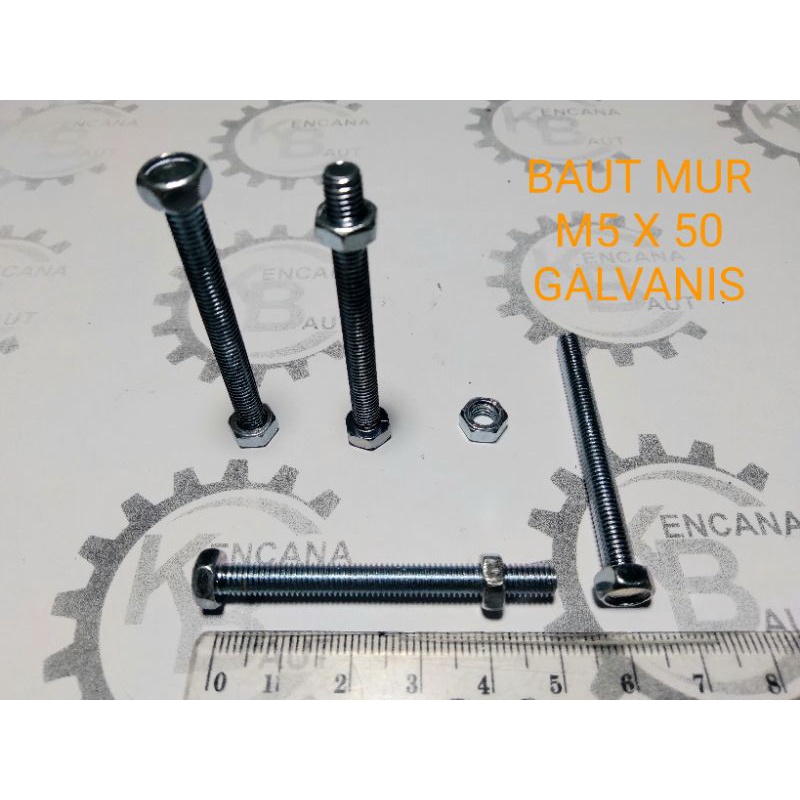 Jual BAUT MUR M5 X 50 GALVANIS / BAUT MUR ISO M5 X 50 KUNCI 8 PANJANG 5 ...