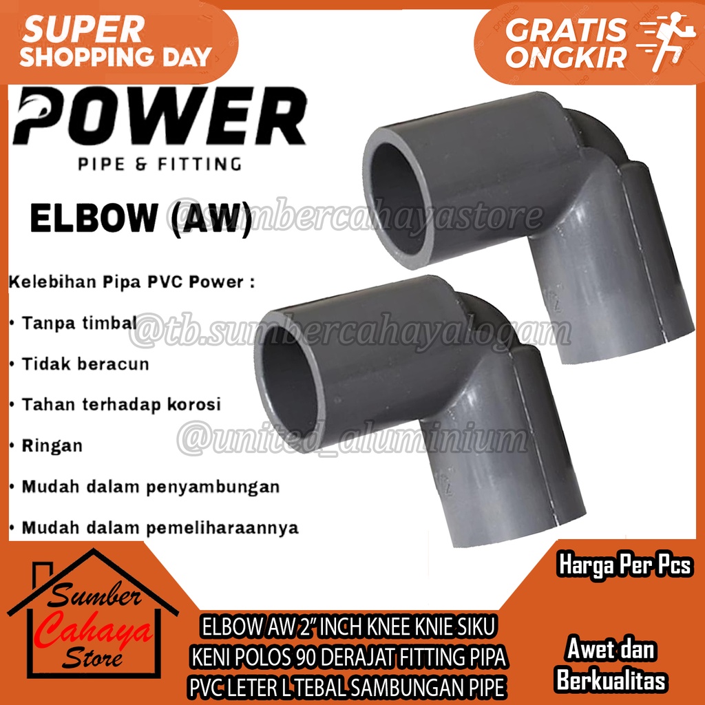 Jual KNEE ELBOW POWER AW 2" INCH KENI POLOS 90 DERAJAT KNIE SIKU ...