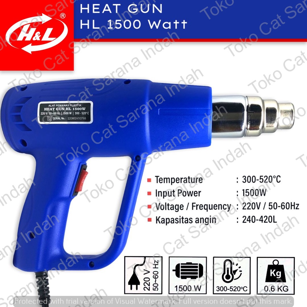 Jual H&L HEAT GUN 1500WATT HEAT AIR GUN HOT AIR GUN 220V ALAT PEMANAS ...