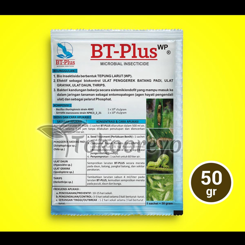 Jual BT-PLUS WP 50 GRAM PER SACHET BTPLUS BIO INSEKTISIDA | Shopee Indonesia
