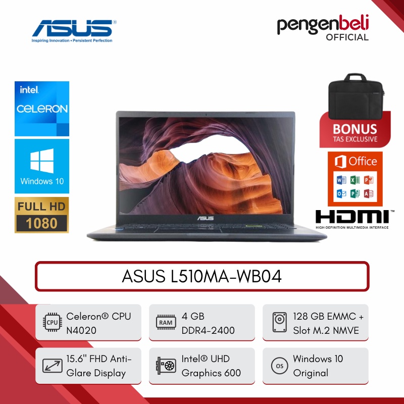 Jual LAPTOP ASUS VIVOBOOK L510MA N4020 4GB 128GB WIN10 15.6" FHD WB04 / PROMO LAPTOP ASUS ...