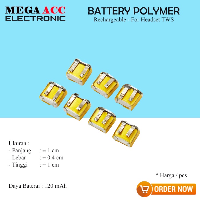 Jual Baterai Polymer 3.7V 120 mAh Rechargeable For Headset TWS | Shopee Indonesia