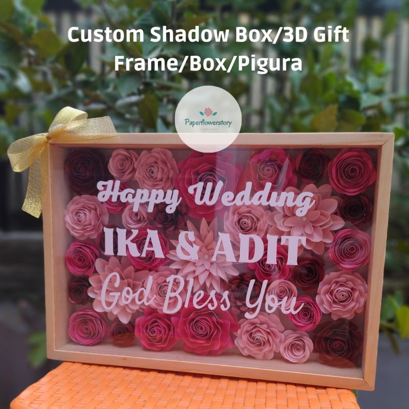 Jual Custom Shadow Box 3D Gift Box Frame Pigura Paper flower in frame ...