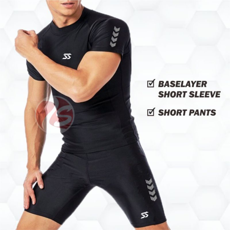 Jual Baju Dalaman Pria Celana Pendek Olahraga Setelan Renang Hitam Kaos ...