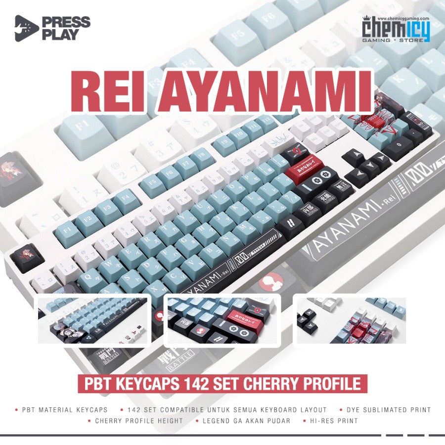 Jual Press Play Rei Ayanami Evangelion PBT Keycaps 142 set JSA Profile ...