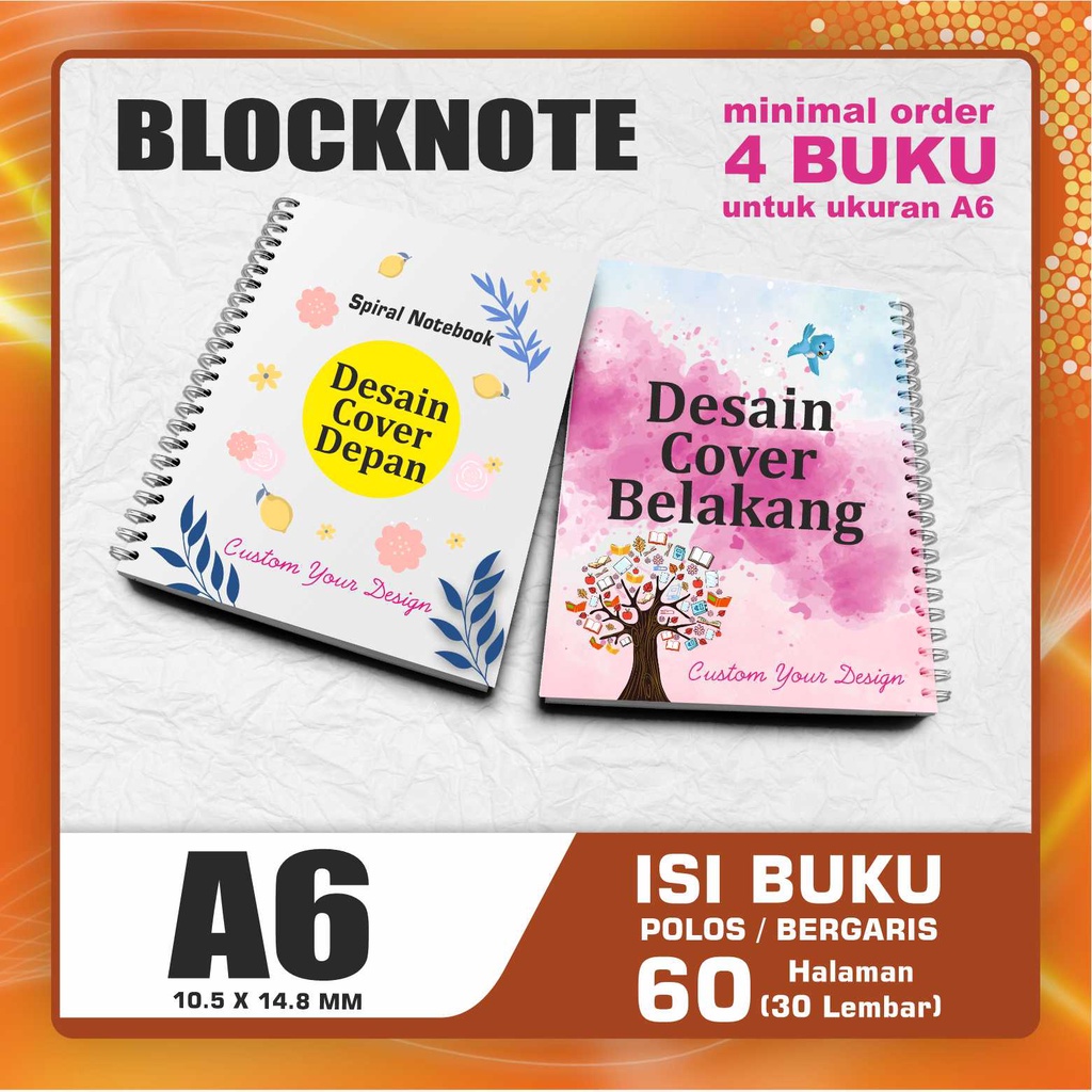 Jual Blocknote A6 POLOS 60 halaman (30 lembar) / Notes A6 / Notebook A6 ...