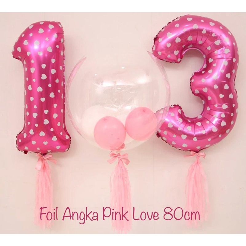 Jual Balon Foil Angka warna PINK LOVE ukuran 32 Inch/80cm | Shopee ...