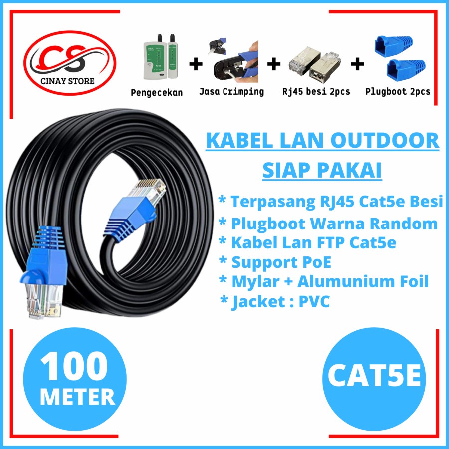 Jual Kabel Lan Cat5e FTP STP Outdoor 100 Meter Siap Pakai Cat 5e 100M | Shopee Indonesia