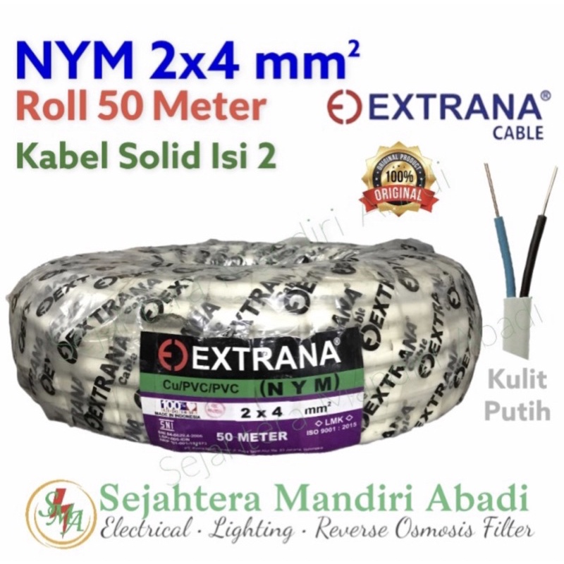 Jual Kabel listrik NYM 2x4 Extrana 50 Meter Kawat solid Isi 2 Kulit Putih | Shopee Indonesia