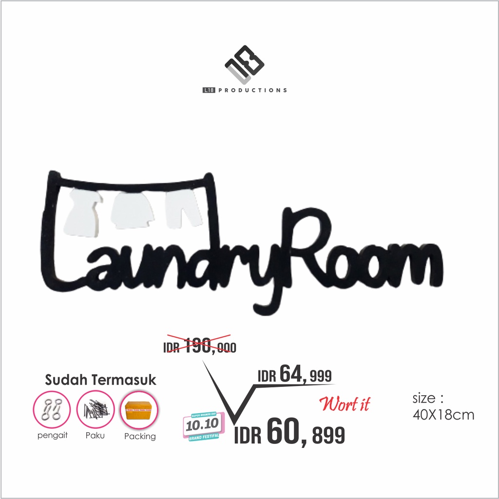Jual L18Production Ukiran Tulisan Laundry Room 40 CM Hiasan Pajangan ...