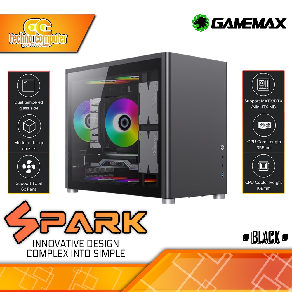 Jual CASING GAMEMAX SPARK Black - Mini Tower mATX Case Dual Tempered Glass | Shopee Indonesia