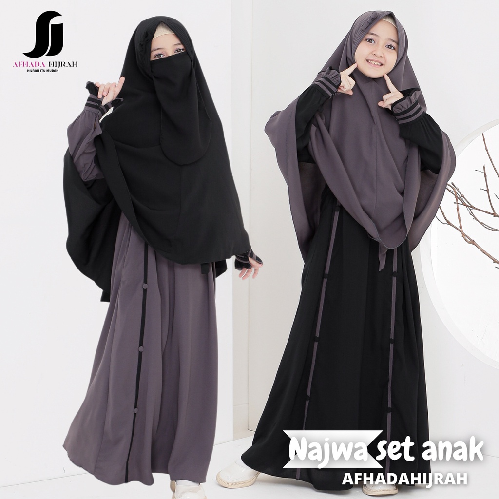 Jual Afhadahijrah - Gamis anak perempuan set cadar NAJWA abu hitam ...