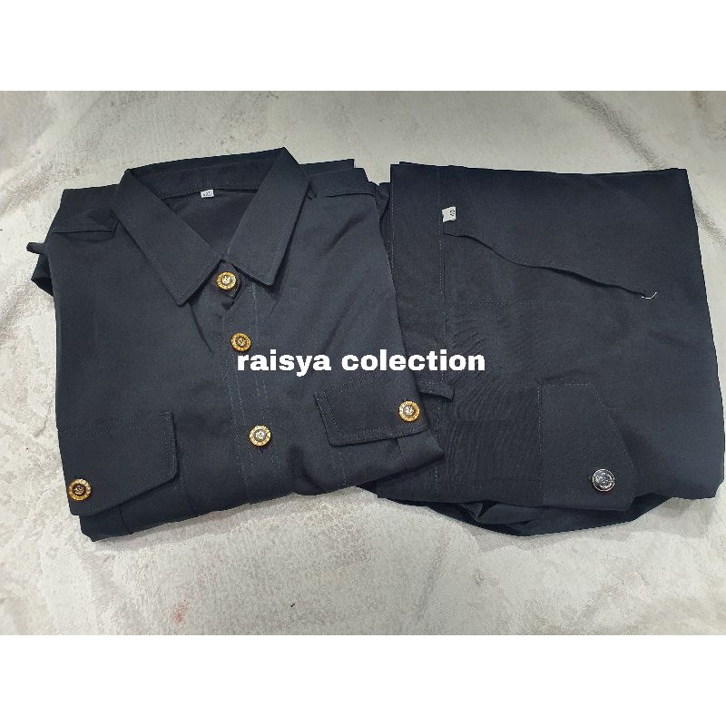 Jual baju safari lengan panjang hitam / seragam safari lengan panjang ...