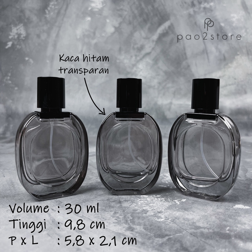 Jual Botol Parfum 30ml Spray Kaca Oval Tebal HITAM TRANSPARAN Refill ...
