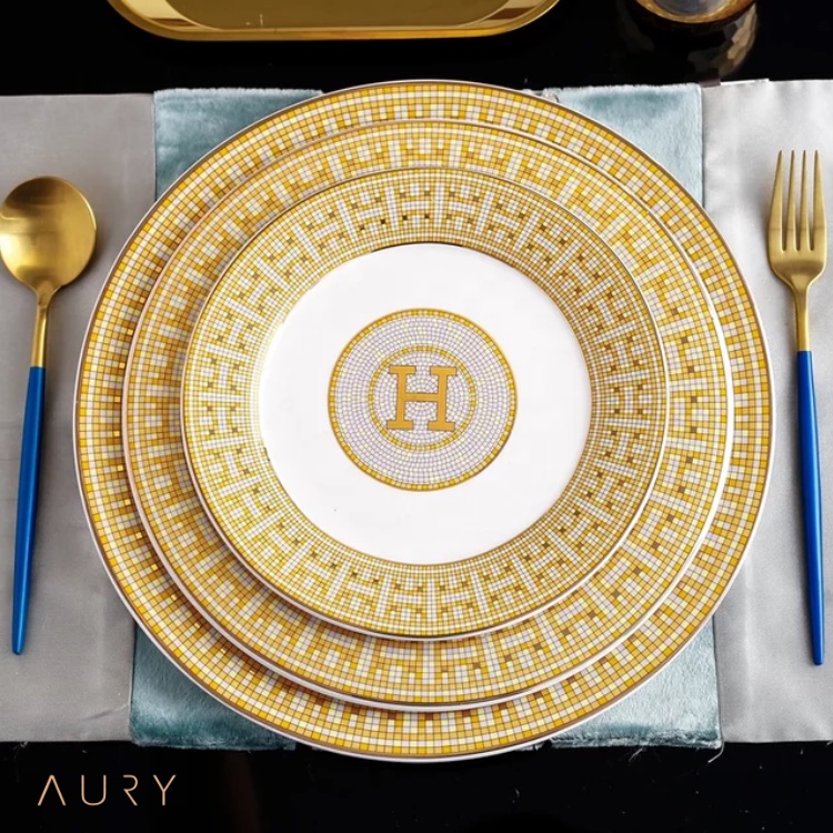 Jual Luxury Ceramic Gold Plates Piring Porselen Mewah Modern Dinner ...