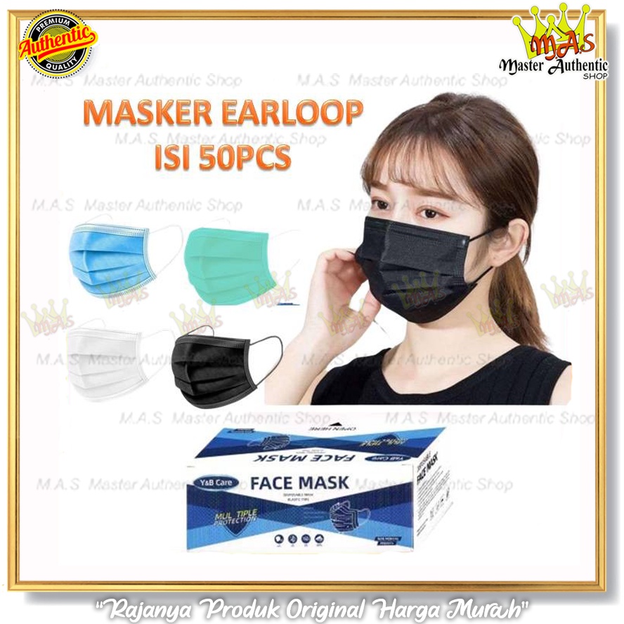 Jual MASKER EARLOOP 3PLY ISI 50 PCS KEMENKES DIPOSABLE BIRU HITAM FACE ...