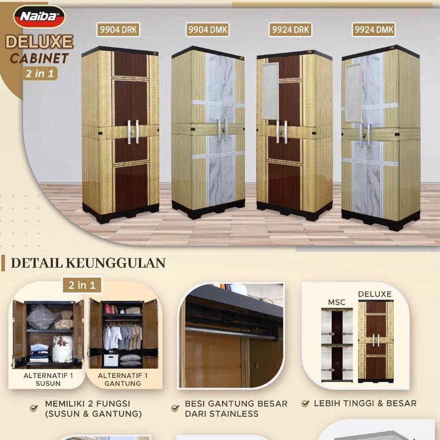 Jual Lemari Plastik Naiba Deluxe tipe 9924 Kombinasi Gantung dan Rak ada KACA Khusus Kurir ...