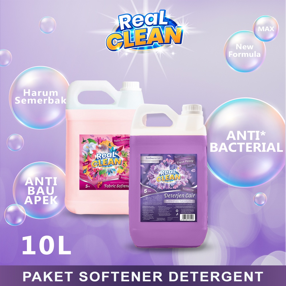 Jual Real Clean Deterjen Cair laundry & Softener Cair PAKET HEMAT 10 ...
