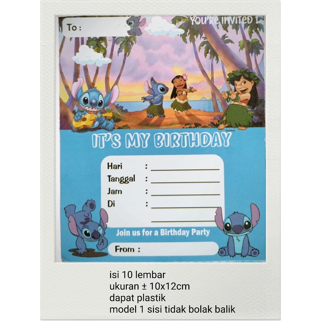 Jual kartu undangan ulang tahun isi 10 lembar karakter Lilo & Stitch ...