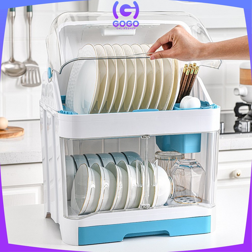 Jual GOGO-C266 Rak Piring Lemari 2 Susun Plastic Dish Rack Rak Pengering Piring Tempat Piring ...