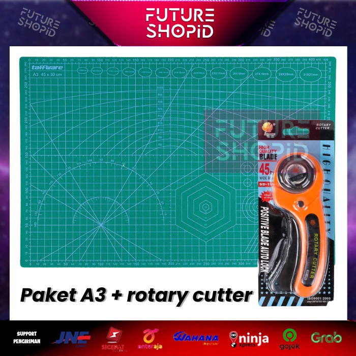 Jual Paket Cutting Mat A3 (2 sisi) + Rotary Cutter 45mm Craft Desain ...