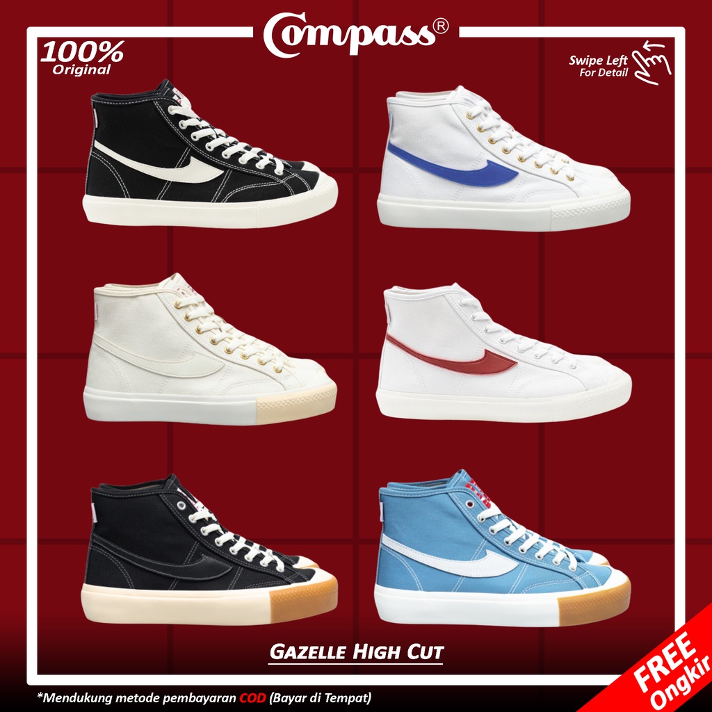 Jual Sepatu Compass Gazelle High Black White / White Blue / White Red ...