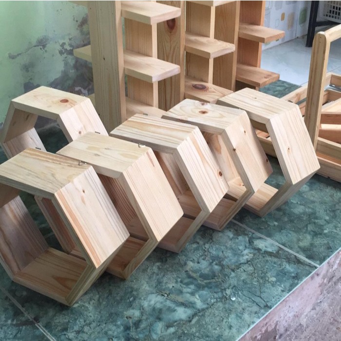 Jual rak kayu segi enam hexagonal heksagonal diameter 20cm | Shopee ...