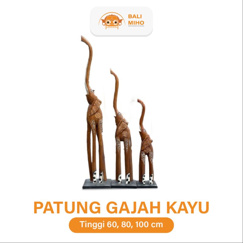 Jual Patung Gajah Kayu Set 1 meter 80 cm 60 cm - Patung Gajah Belalai ...