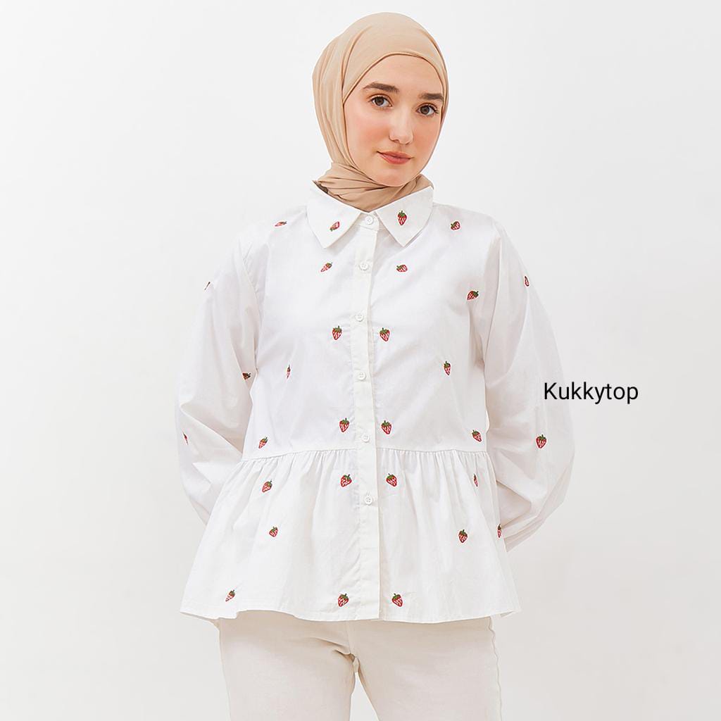 Jual Kukky Top Kemeja Katun Bordir Berrys Blouse Baju Atasan Wanita ...