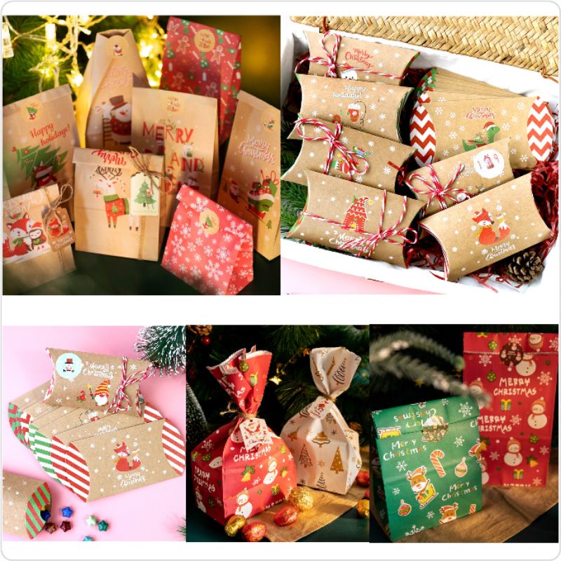 Jual 24set paper bag natal stiker tali / kantong kemasan kertas natal ...