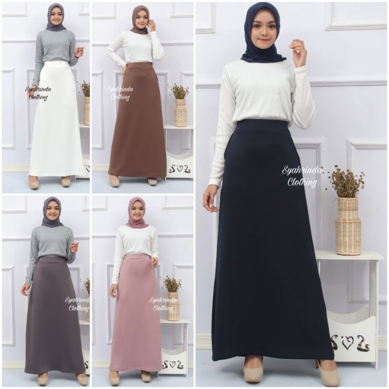 Jual Rok A Line Panjang Bawahan Kerja Wanita Scuba Premium Import Hitam ...