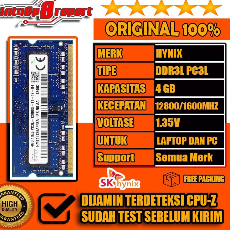 Jual Langsung Pilih RAM LAPTOP DDR3L PC3L 4GB SODIMM 12800S 1600MHZ HYNIX ORIGINAL | Shopee ...