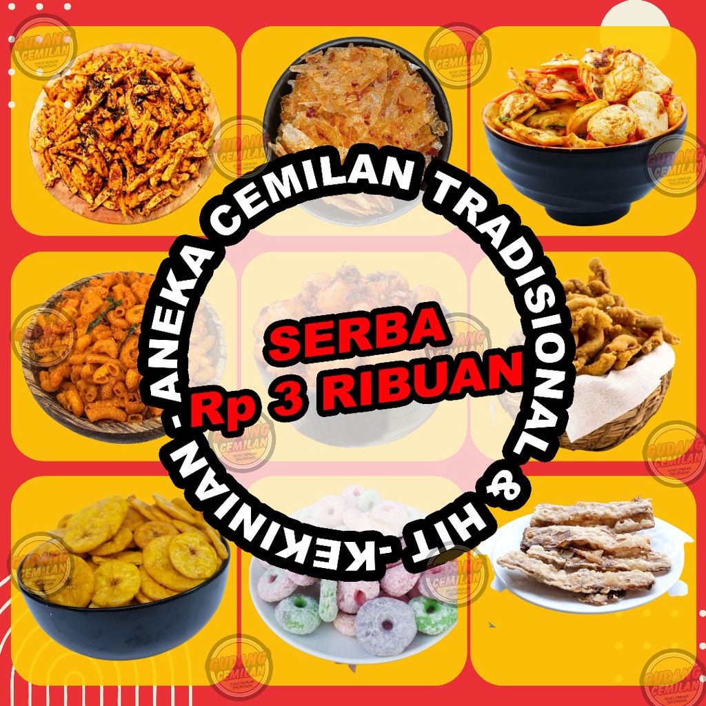 Jual (SERBA RP 3 RIBUAN) ANEKA CEMILAN PEDAS MANIS ASIN GURIH TRADISIONAL & VIRAL KEKINIAN ...