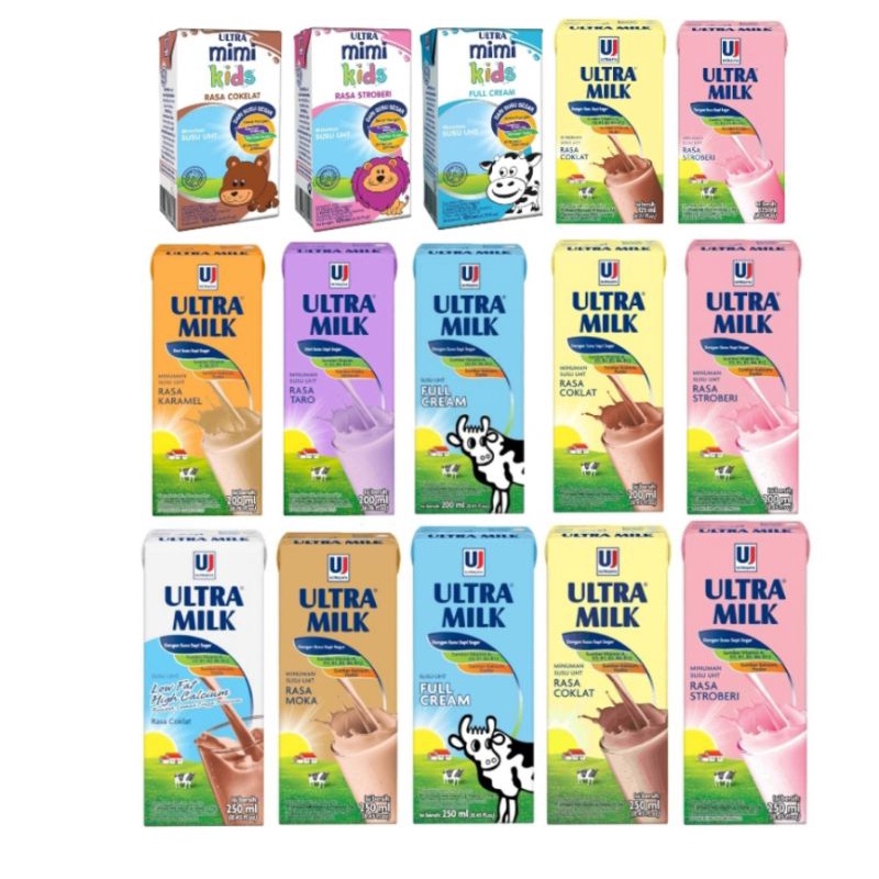 Jual ULTRA MILK Aneka Susu UHT Stroberi Cokelat Full cream low fat taro ...