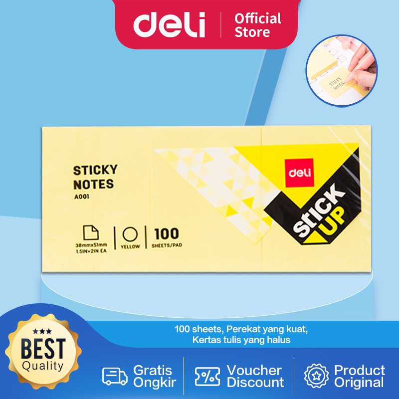 Jual Deli Memo tempel Sticky Notes Sticky Notes Warna Kuning EA00153 ...