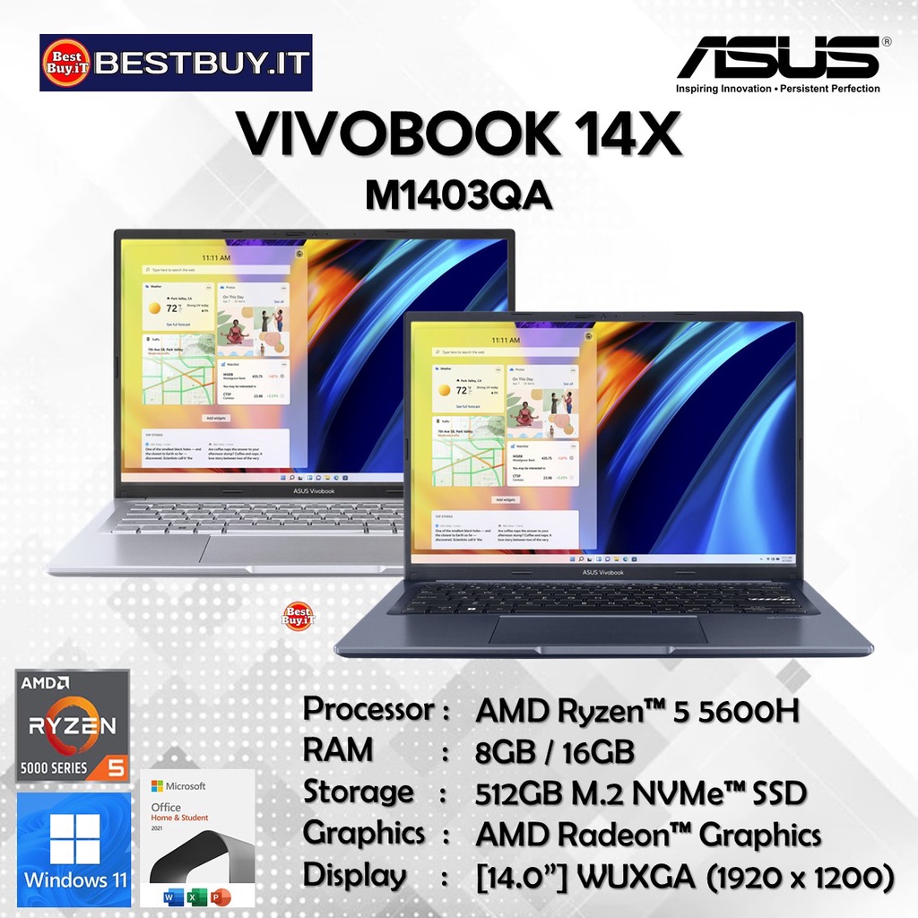 Jual ASUS Vivobook 14X M1403QA R5-5600H 8GB/16GB SSD 512GB 14" VIPS W11 ...
