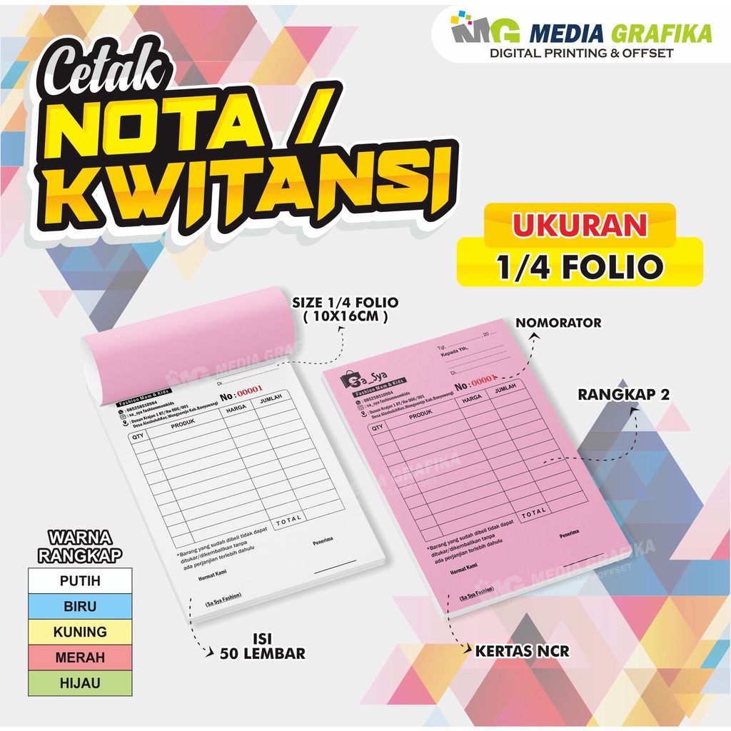Jual NOTA 1 RIM, 2 RANGKAP, Porporasi, Nomorator, Ukuran 1/4 Folio ...
