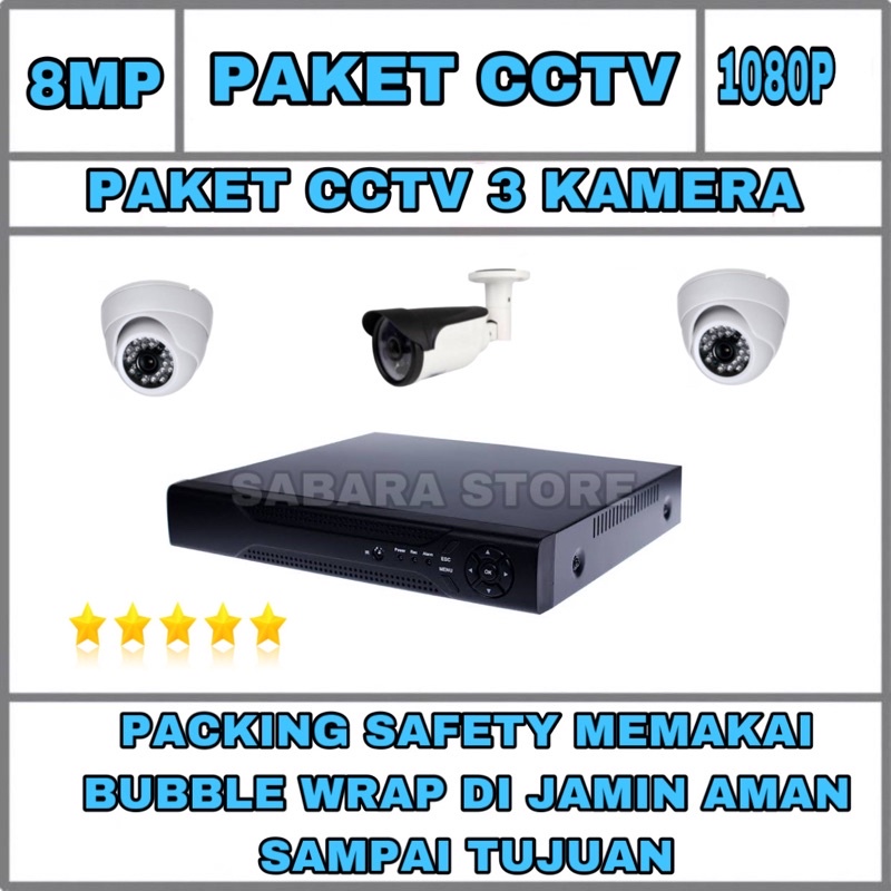 Jual PAKET CCTV 3 KAMERA FULL AHD 4 CH CHANNEL 8 MP IR SONY 1080P HDD ...