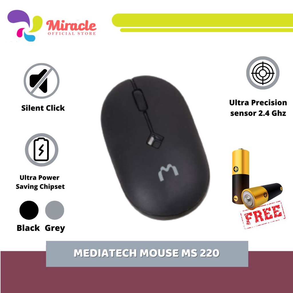 Jual Mouse Wireless Ultra Power Saving + Silent Click MS 220 Mediatech - 50065 | Shopee Indonesia