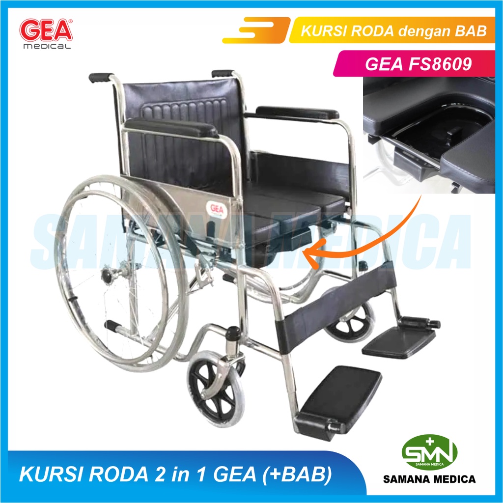 Jual Kursi Roda Dengan BAB Merk GEA FS609 / Kursi Roda 2in1 Bisa BAB ...