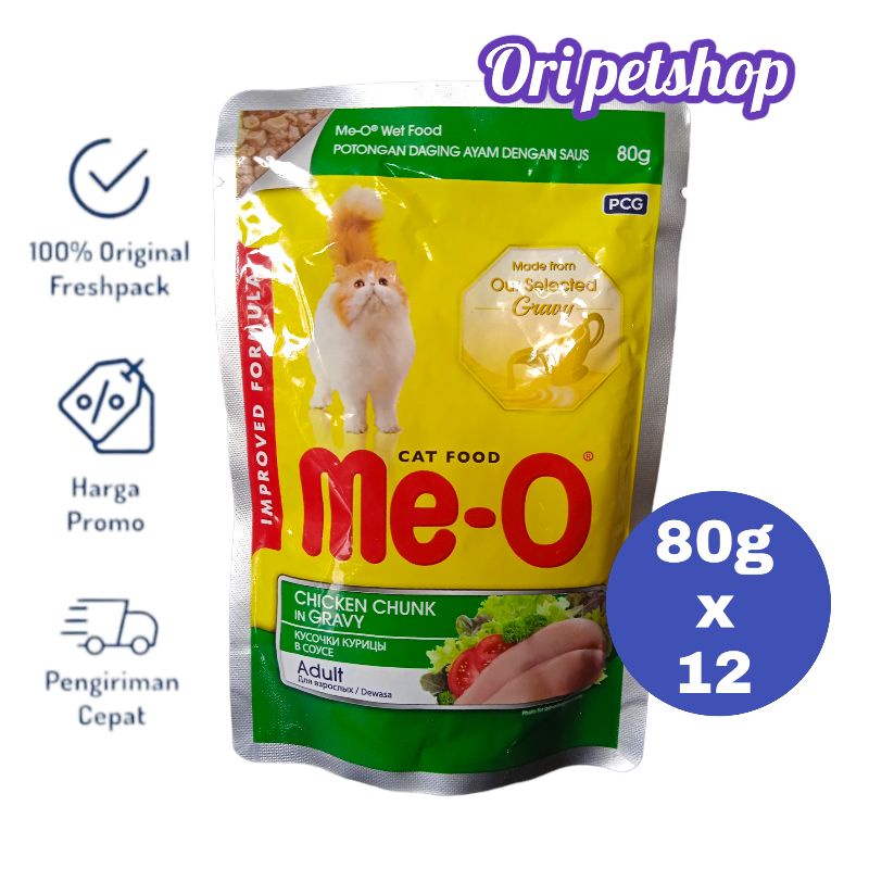 Jual (12 pouch) Meo Pouch Sachet 80gr Me-o Wet Cat Food - Chicken Chunk ...
