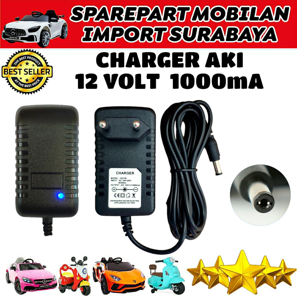 Jual CHARGER 12V 1 AMPER ADAPTOR BATERAI ACCU MOTOR MOBIL ANAK REMOT ...