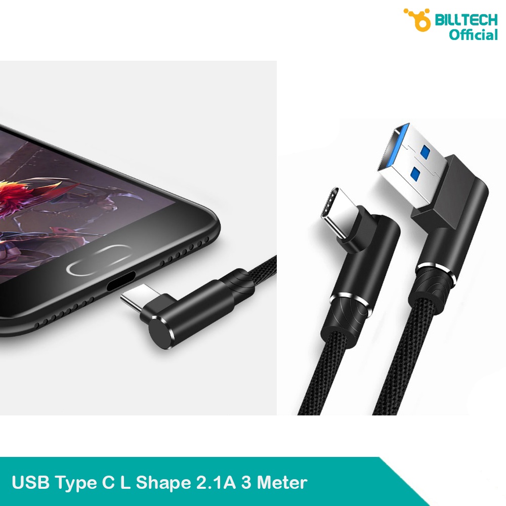 Jual Kabel Charger USB Type C L Shape Cable 2.1A 3 Meter | Shopee Indonesia