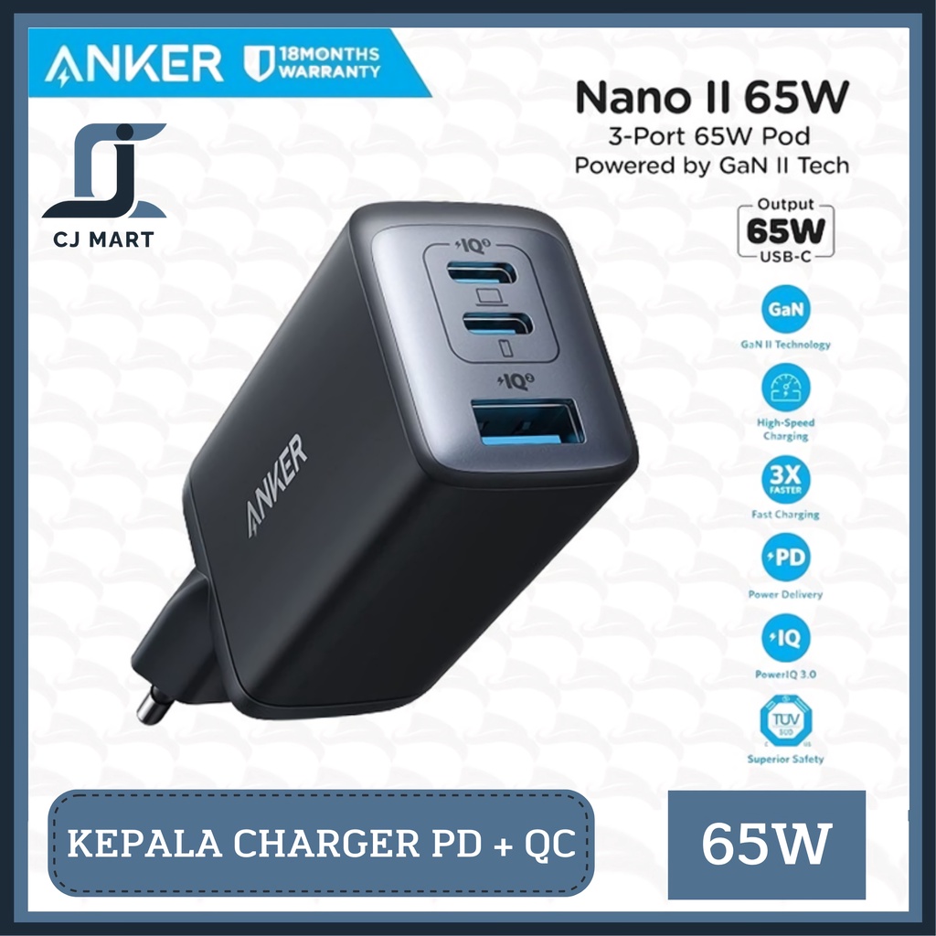 Jual ANKER NANO II 65W 735 KEPALA CHARGER POWER DELIVERY FAST CHARGING | Shopee Indonesia
