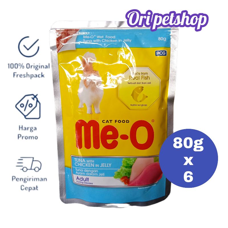 Jual ( 6 Pouch) Meo Pouch Sachet 80gr Wet Cat Food - Tuna With Chicken ...