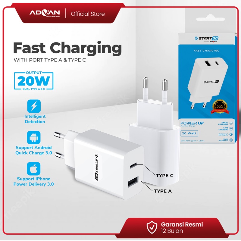 Jual ADVAN STARTGO POWER UP ADAPTOR CHARGER 20 WATT | Shopee Indonesia
