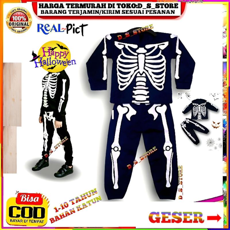 Jual Baju Tengkorak Halloween Anak Laki laki/Baju Setelan Tengkorak ...