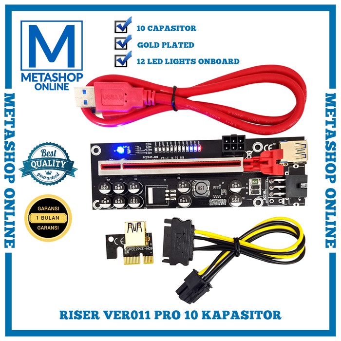 Jual PCIE RISER VGA VER011 Pro Gold Plated VER 011 10 CAPASITOR LED GPU ...