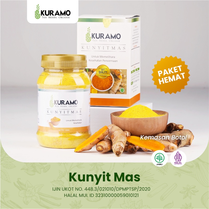 Jual Paket Hemat 3pcs Kunyit Mas Bubuk Jamu Teh Kuramo Herbal Asli ...