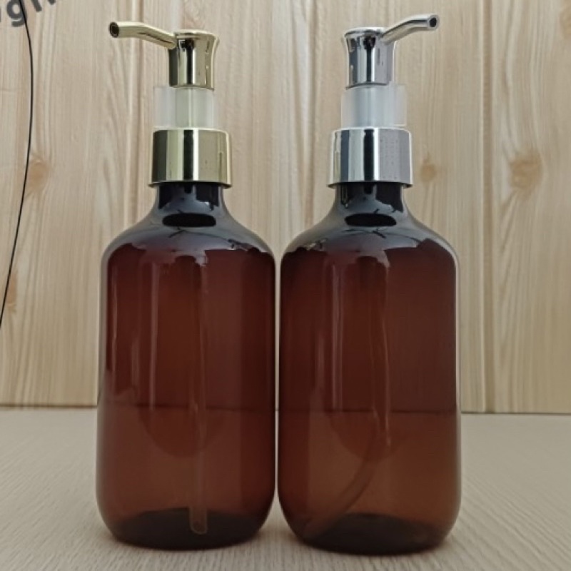 Jual BOTOL AMBER COKLAT 300ML PUMP CLIP OIL SILVER GOLD LUXURY AMBER ...